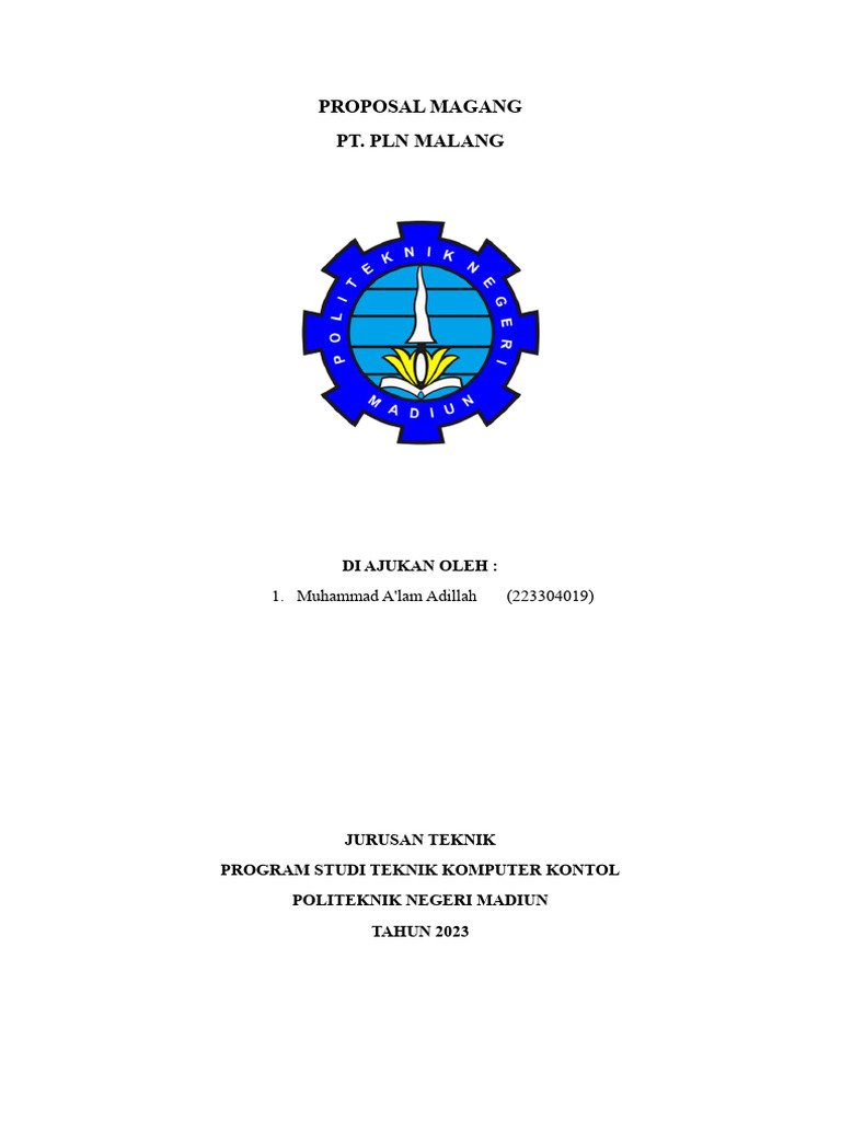 Proposal Magang PT - PLN MALANG | PDF | Bisnis | Komputer