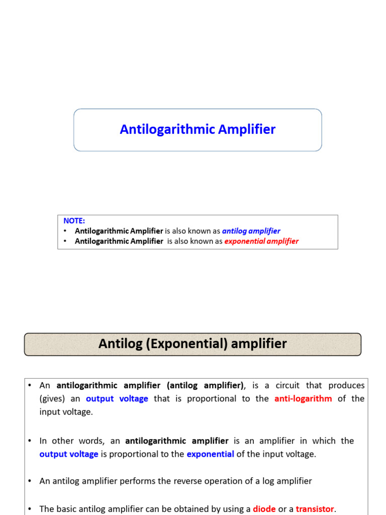 Antilogarithmic Amplifier Overview | PDF | Amplifier | Operational ...