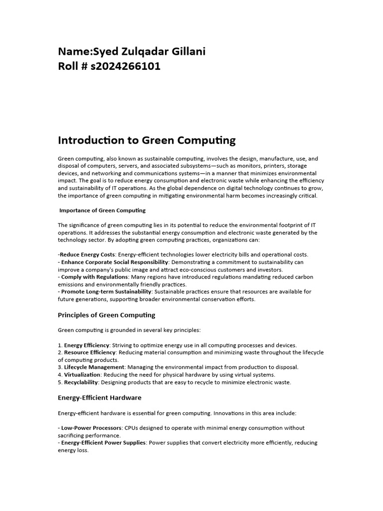 Introduction To Green Computing | PDF | Efficient Energy Use | Energy Conservation
