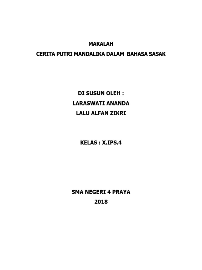 Cerita Putri Mandalika Dalam Bahasa Sasak | PDF | Seni | Puisi