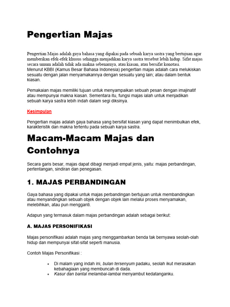 Pengertian Majas | PDF | Seni & Disiplin Bahasa