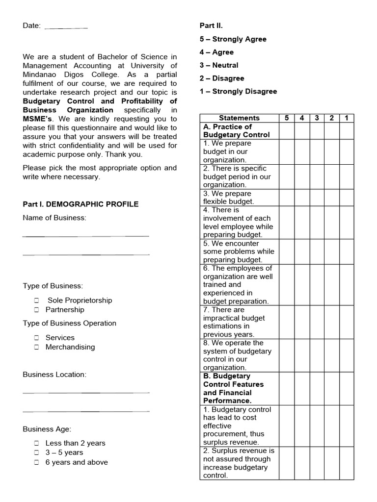 Thesis Questionaire | PDF | Profit (Economics) | Budget