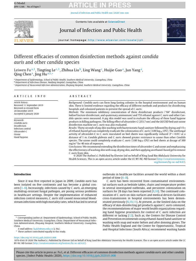 Different Efficacies of Common Disinfection Methods Against Candida ...