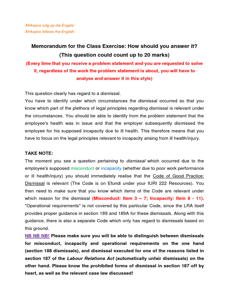 Memorandum For The Class Exercise - Memorandum Vir Die Klasoefening ...