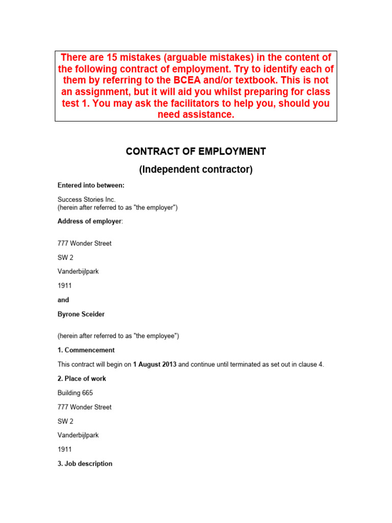 Sample-Employment Contract Mistakes | PDF | Employment | Overtime