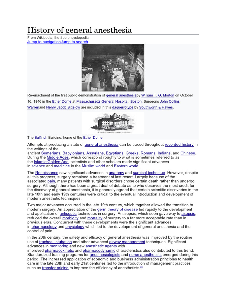 History of General Anesthesia | PDF | Anesthesia | Surgery