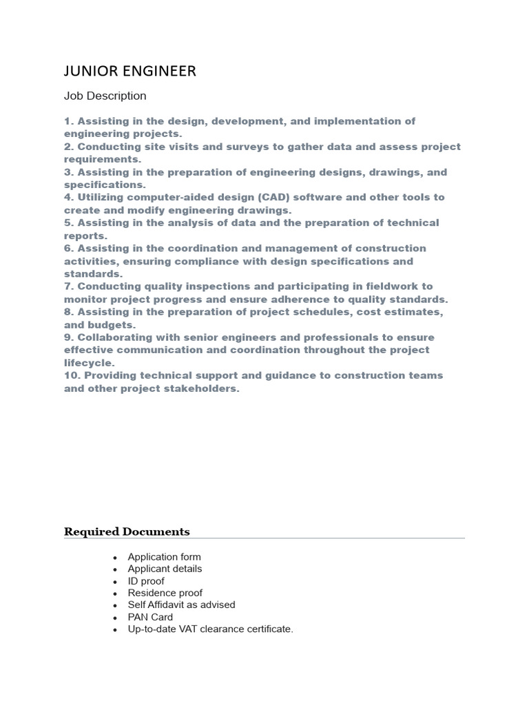 JUNIOR ENGINEER | PDF | Specification (Technical Standard) | Computer Aided Design