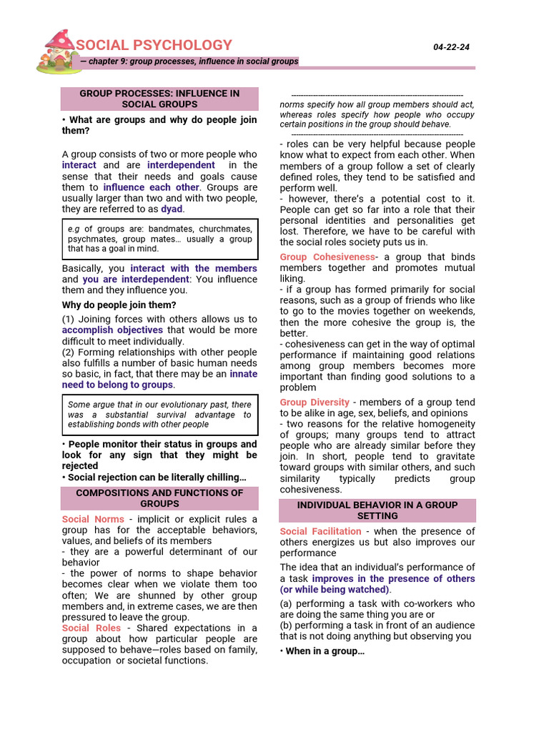 Social Psychology On Group Dynamics | PDF | Leadership | Extraversion And Introversion