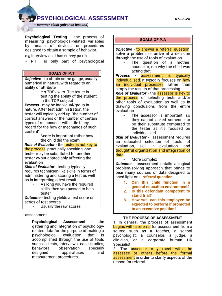 Psychological Assessment and Testing Reviewer | PDF | Psychology ...