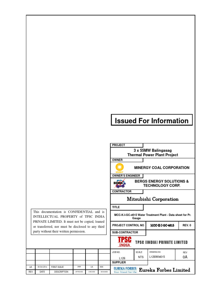 MCC-K-I-GC-4615 Water Treatment Plant - Data Sheet For Pr. Gauge | PDF ...