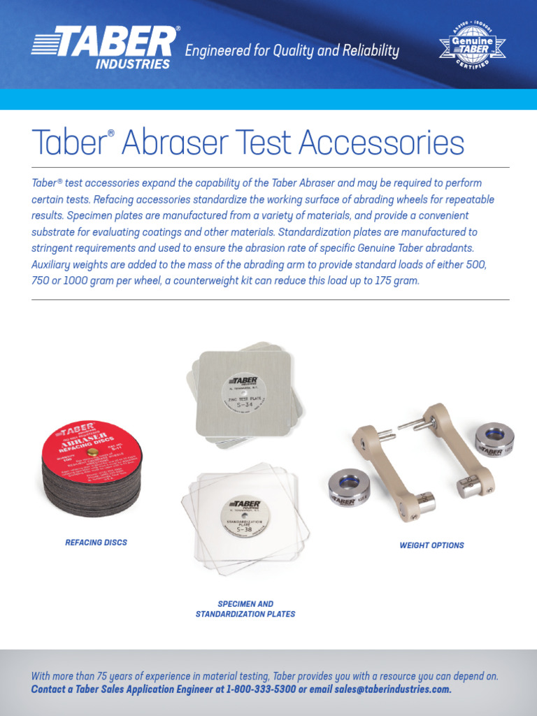 Taber Test Accessories Data Sheet - v5 | PDF | Sheet Metal | Materials