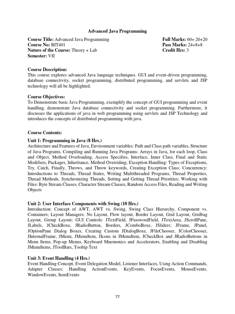 Advanced Java Programming Syllabus | PDF | Cloud Computing | Software ...