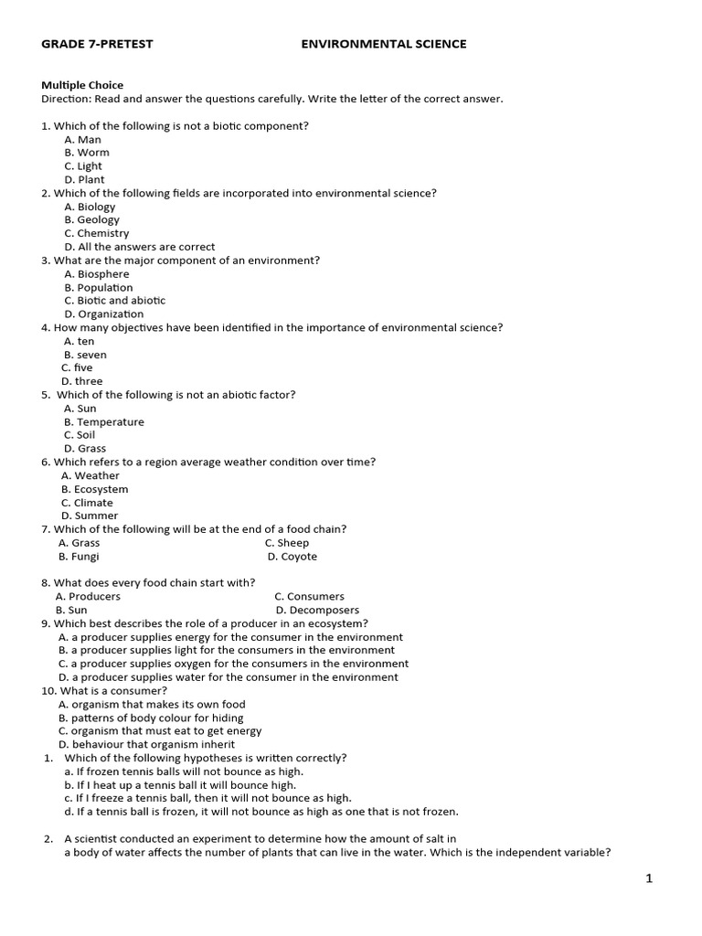 Pretest Environmental Science Final | PDF | Mixture | Chemical Substances
