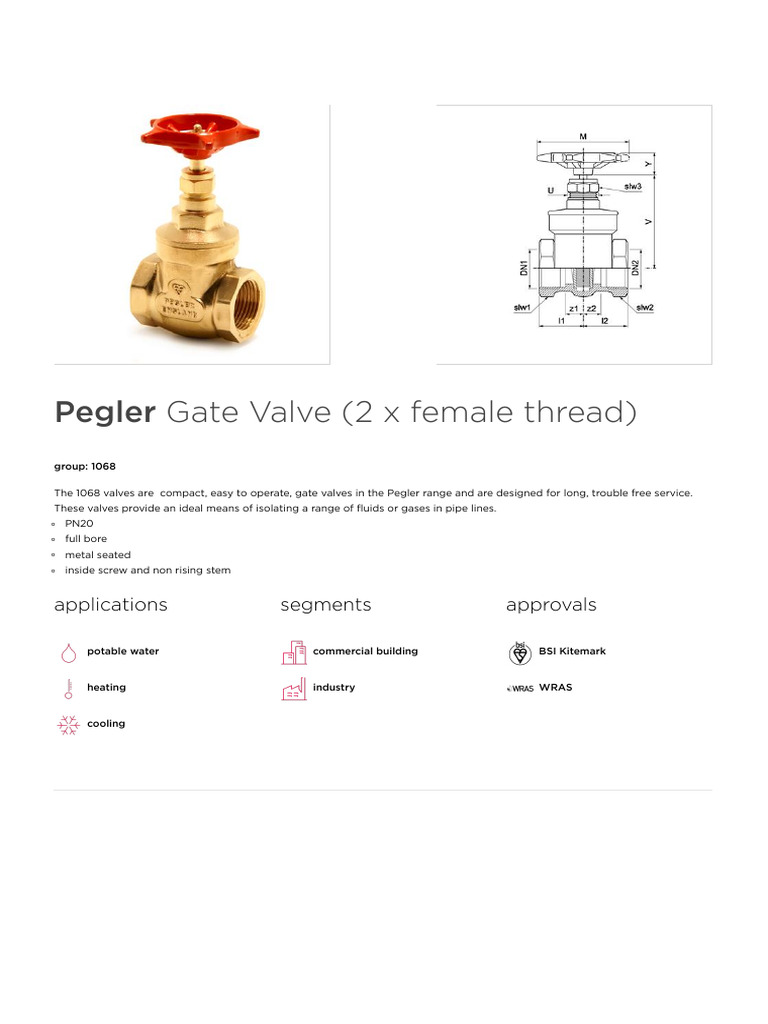 Pegler Gate Valve (2 X Female Thread) | PDF | Valve | Chemical Engineering