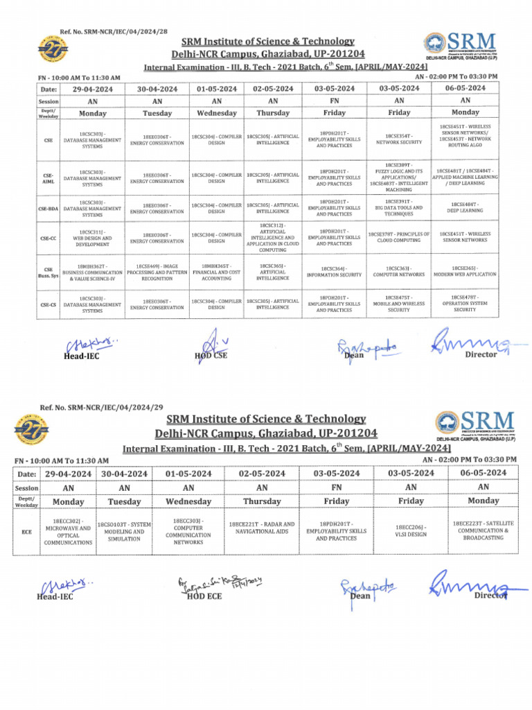 B.Tech - 6th Sem-IE-III Time Table-APRIL-MAY-2024 | PDF