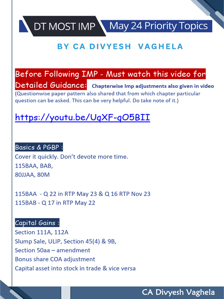 Guidance on Taxation by CA Divyesh Vaghela | PDF | Capital Gain | Taxes
