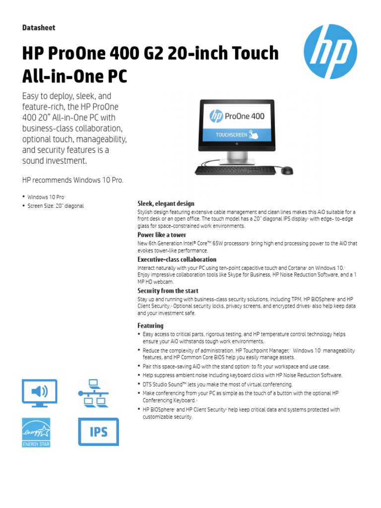 HP ProOne 400 G2 All-In-One Specs PDF | PDF | Solid State Drive ...