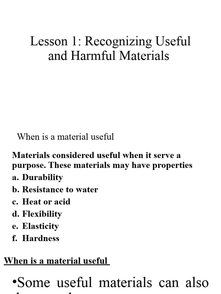 Lesson 1 Harmful and Useful Materials | PDF