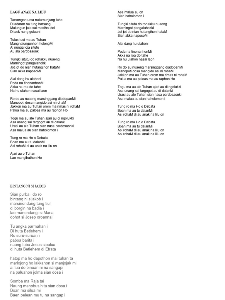 Teks Lagu Anak Na Lilu | PDF