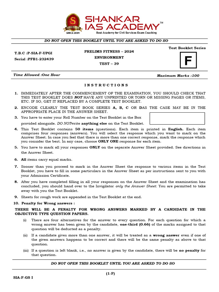 Do Not Open This Booklet Until You Are Asked To Do So | PDF | Primary ...