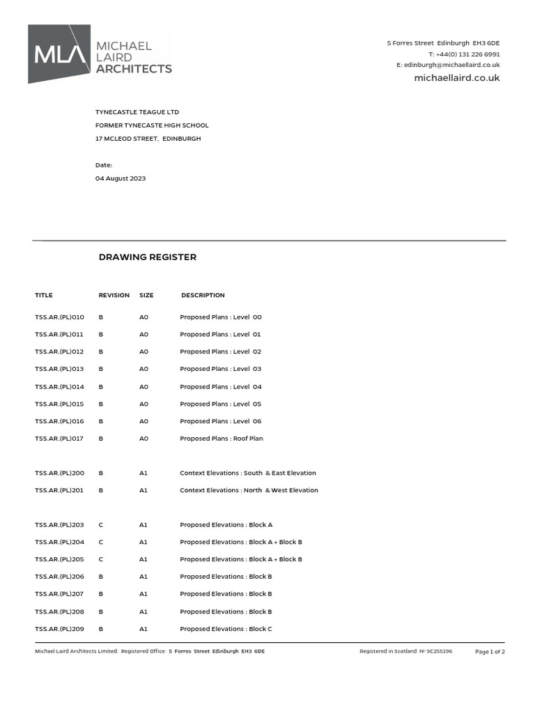 TSS Drawing Register-230804 | PDF