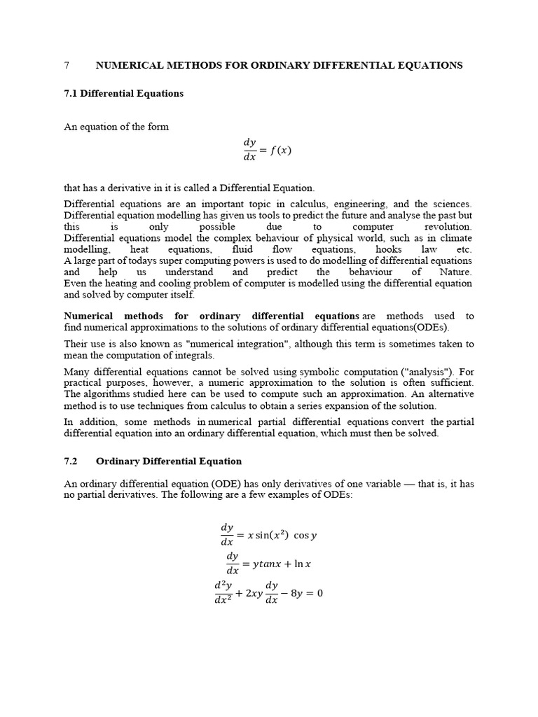 7 Numerical Methods For Ode Pdf Differential Equations Equations