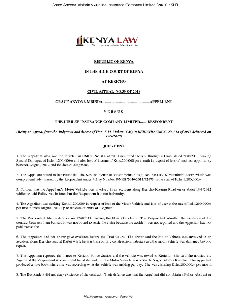 Civil Appeal 39 of 2018 | PDF | Damages | Appeal