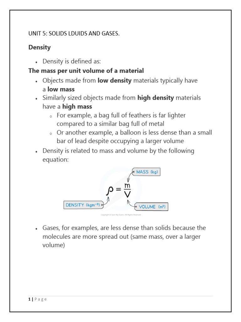 Physics Unit 5 | PDF | Gases | Density