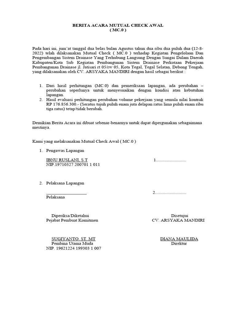 Berita Acara Mutual Check Awal (Mc.0) | PDF