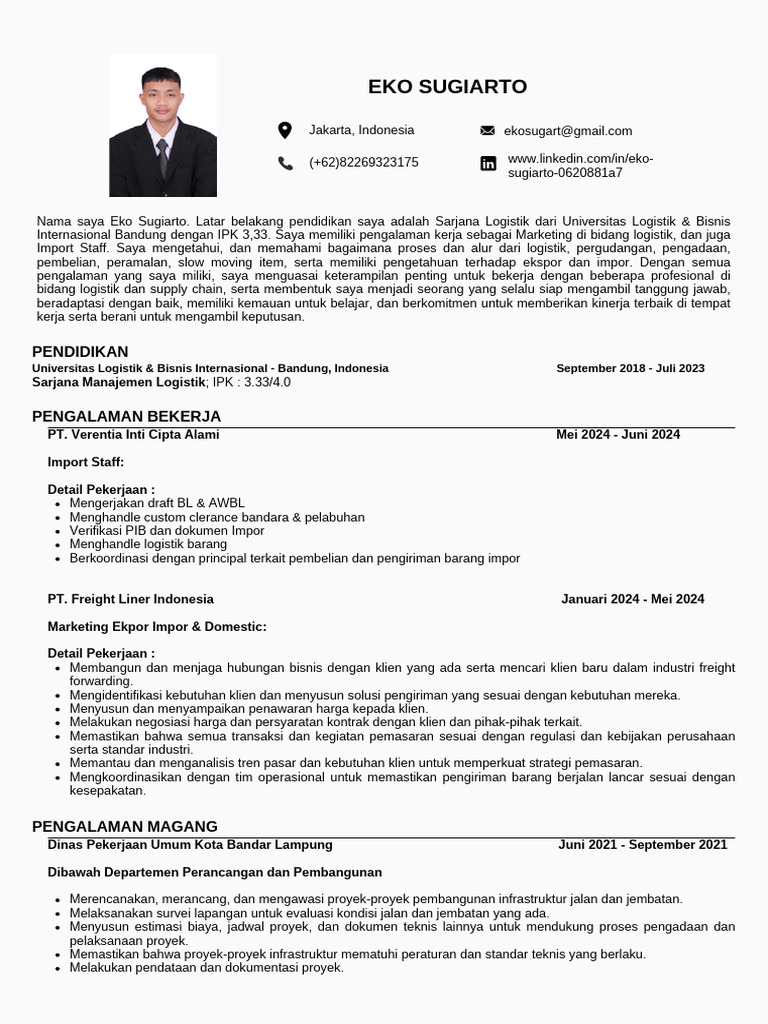 CV Eko Sugiarto | PDF | Bisnis
