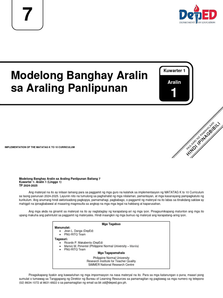 LE Q1 AP7 Lesson 1 Week 1 | PDF