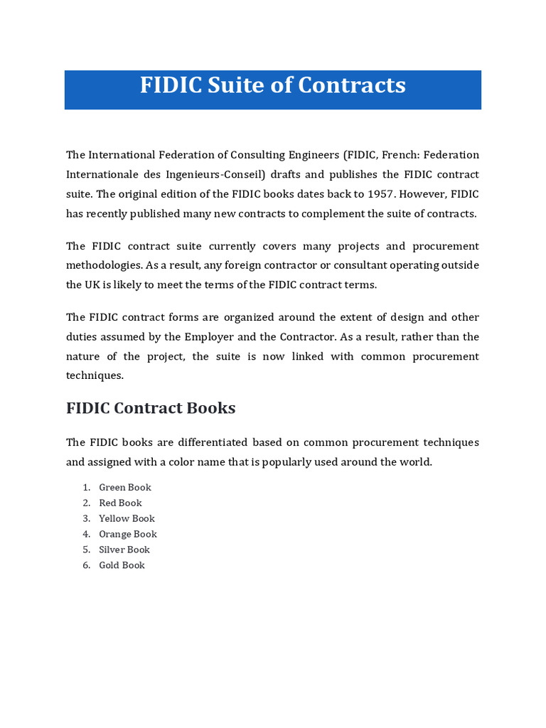 FIDIC Suite of Contracts | PDF | Employment | Risk