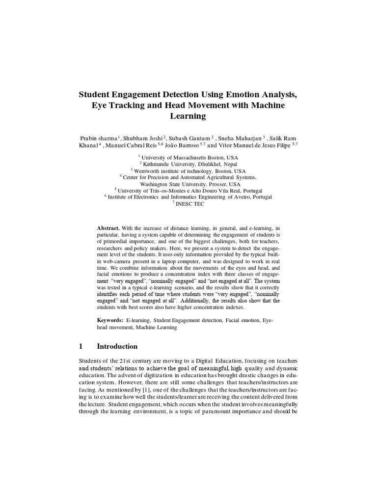 Student Engagement Detection Using Emotion Analysis, Eye Tracking and Head Movement With Machine ...