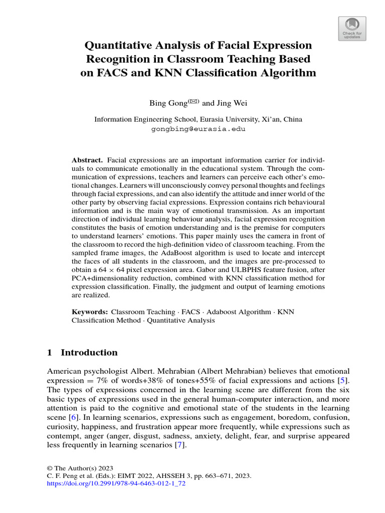 Quantitative Analysis of Facial Expression Recognition in Classroom Teaching Based On FACS and ...