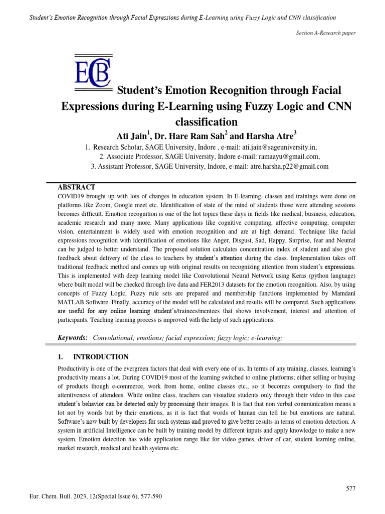 Student's Emotion Recognition Through Facial Expressions During E-Learning Using Fuzzy Logic and ...