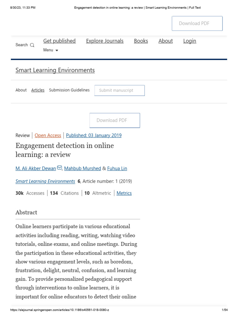 Engagement Detection in Online Learning: A Review | PDF | Educational ...