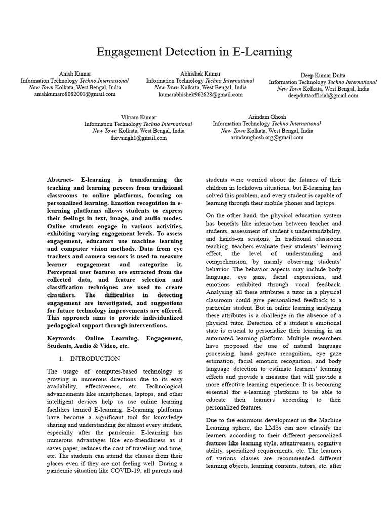 Engagement Detection in E-Learning | PDF | Educational Technology | Deep Learning