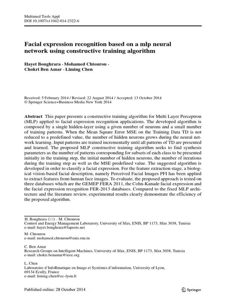 Facial Expression Recognition Based On A MLP Neural | PDF | Artificial ...