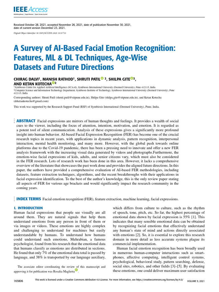 A Survey Of Ai Based Facial Emotion Recognition Features Ml Pdf