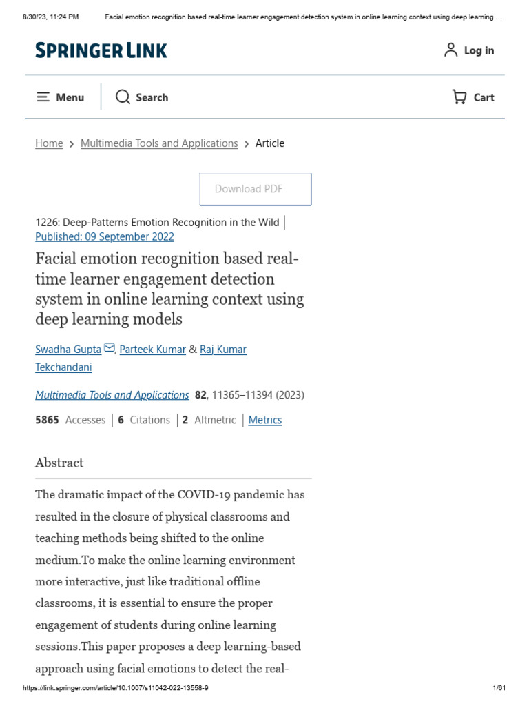 Facial Emotion Recognition Based Real-Time Learner Engagement Detection ... Facial Emotion Recognition Based Real-Time Learner Engagement Detection ...