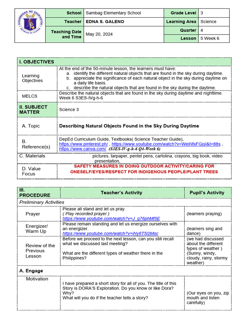 Q.4 COT SCI.3 Detailed LP - GALENO | PDF | Rainbow | Sky