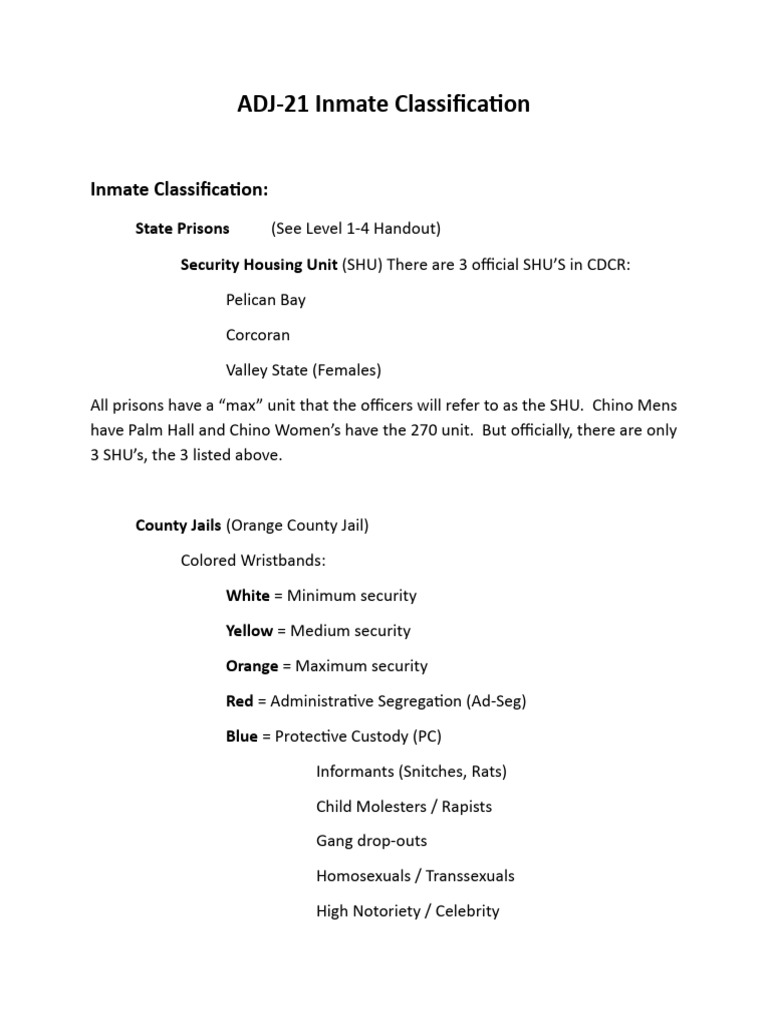 Inmate Classification and Security Levels | PDF | Gang | Organized ...
