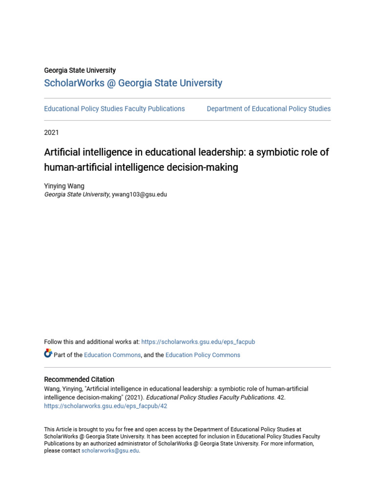 Artificial Intelligence In Educational Leadership A Symbiotic Pdf Deep Learning