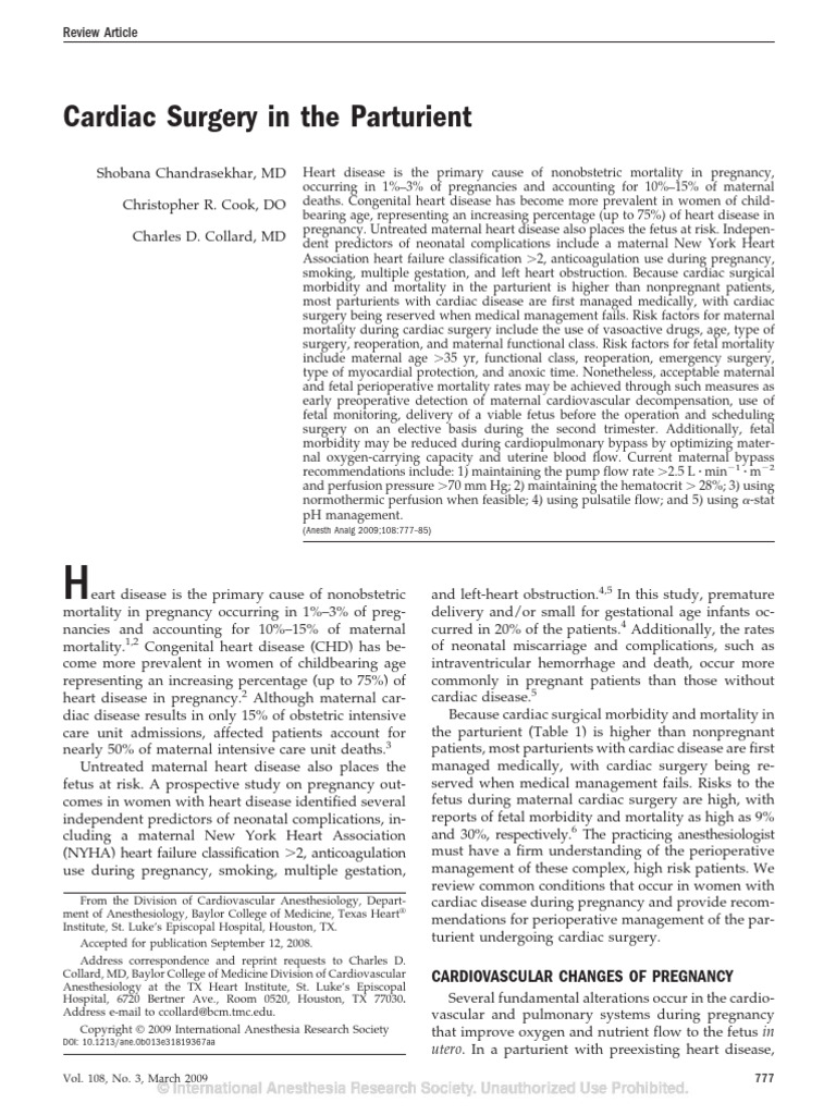 Cardiac Surgery in The Parturient Review | PDF | Fetus | Pregnancy