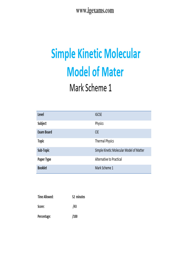 21.1 Simple Kinetic Molecular Model of Matter MS CIE IGCSE Physics ...