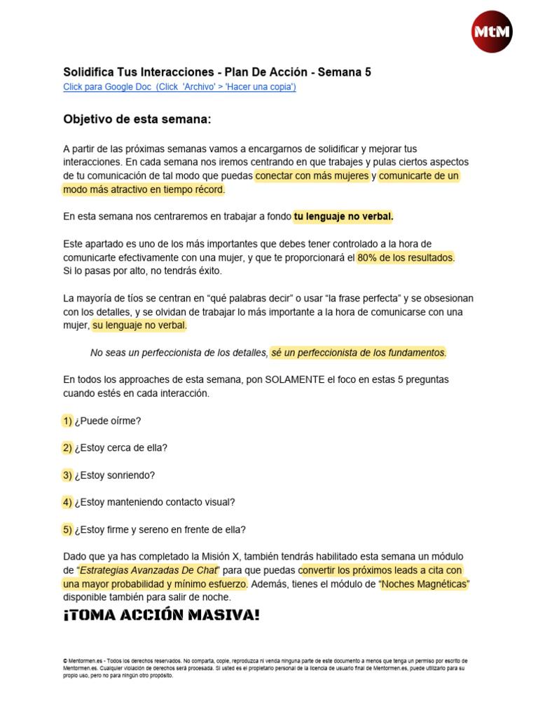 Plan de Acci N - Semana 5 | PDF