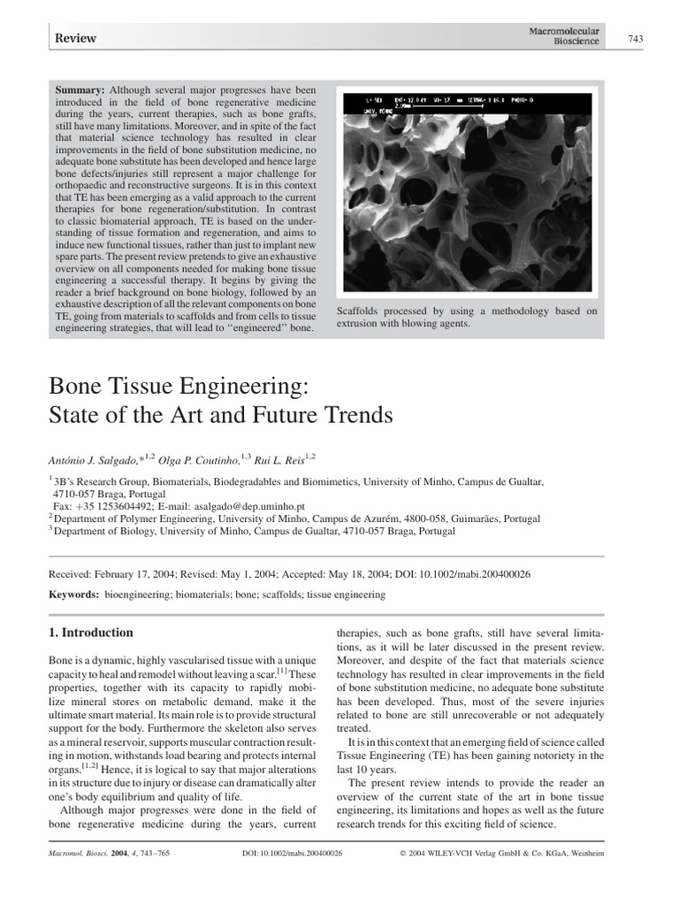 2004 - Bone Tissue Engineering State of The Art and Future Trends | PDF | Tissue Engineering | Bone