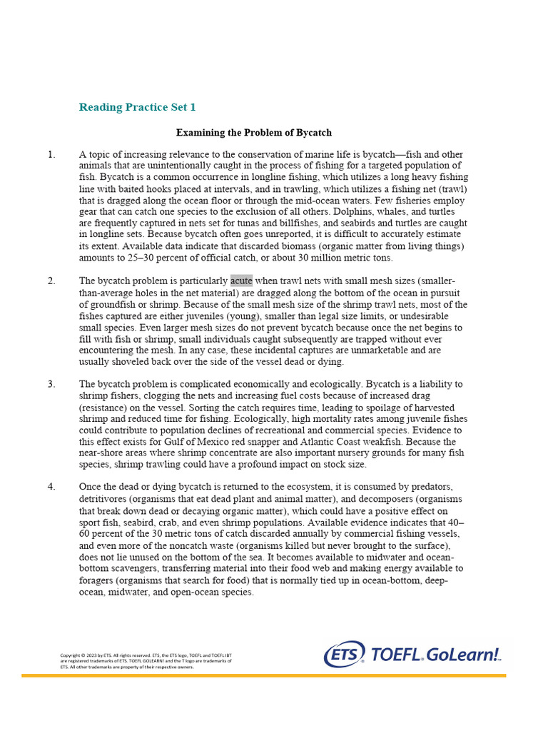 Toefl Ibt Free Practice Test3 | PDF | Trawling | Fishing Industry