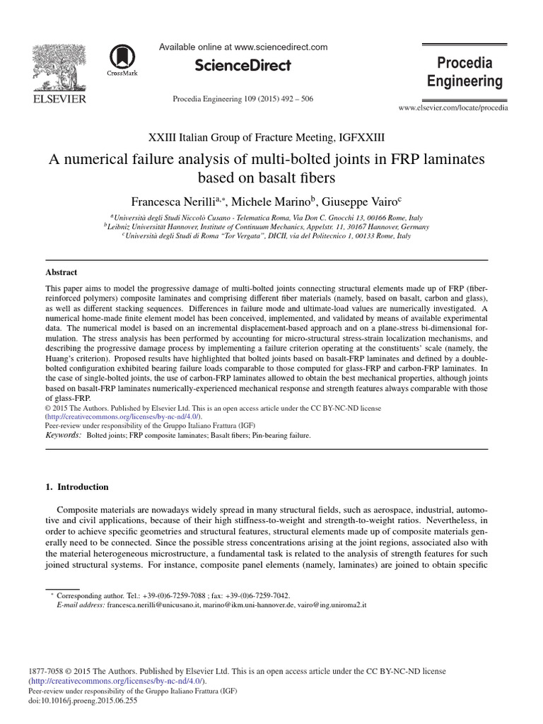 A Numerical Failure Analysis of Multi-Bolted Joints in FRP Laminates ... A Numerical Failure Analysis of Multi-Bolted Joints in FRP Laminates ...