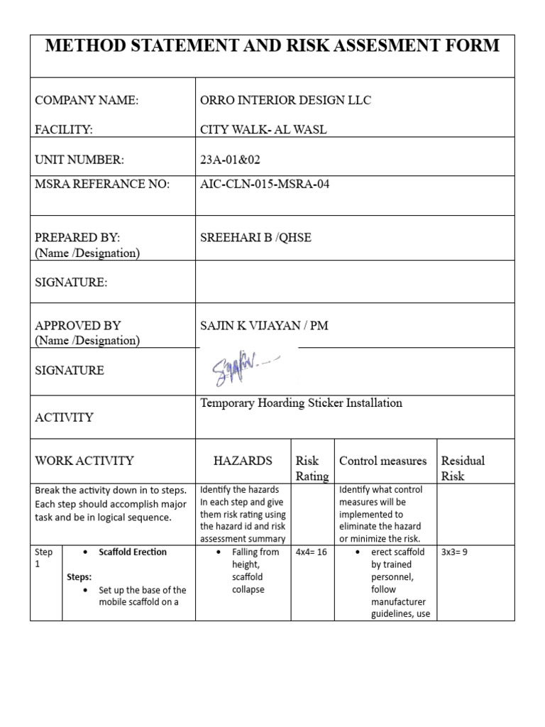 MSRA-Temporary Hoarding Sticker Installation Work Revised | PDF ...